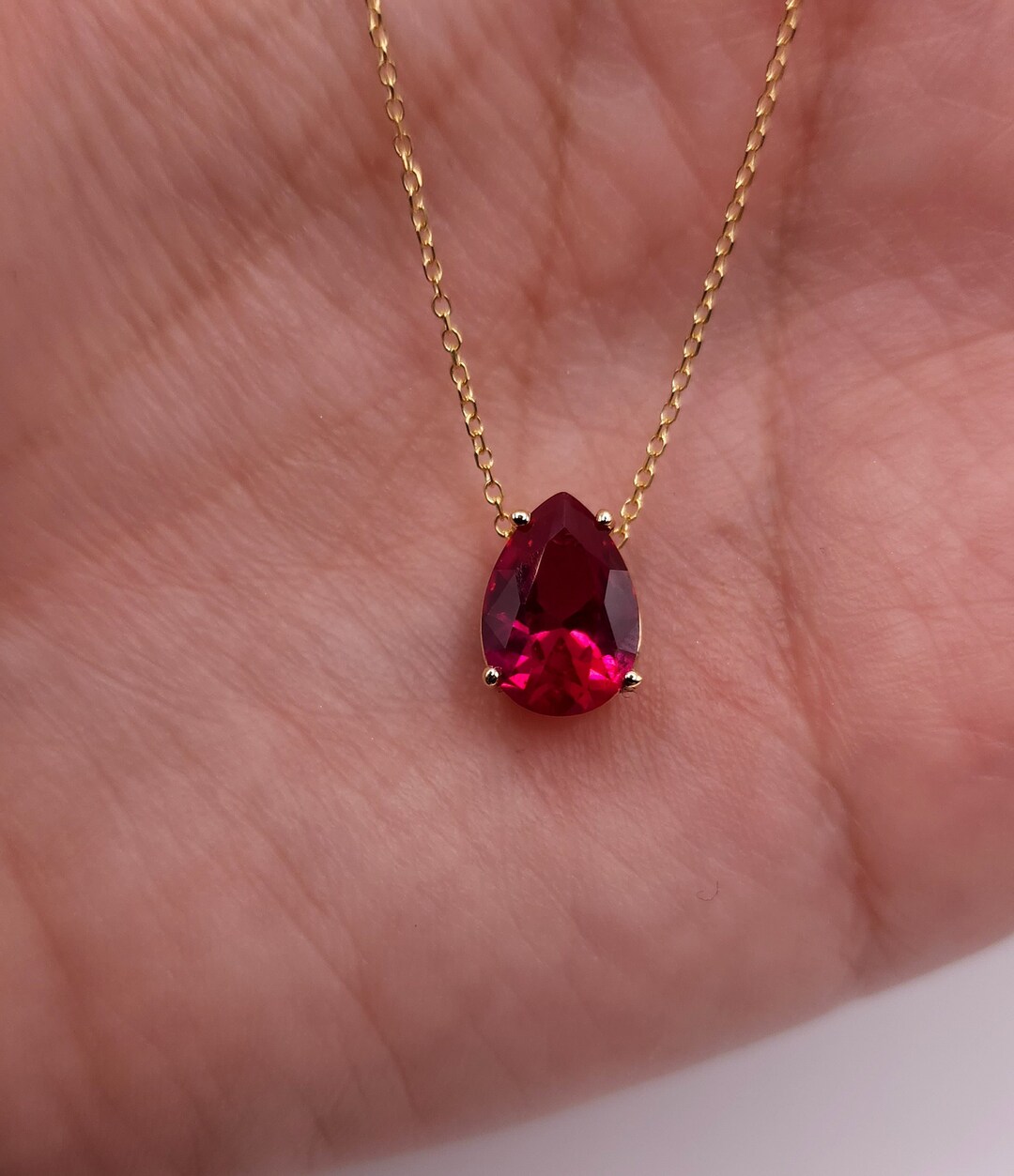 14kt Gold Ruby Teardrop Necklace 1.5 Ct Ruby Pendant July - Etsy