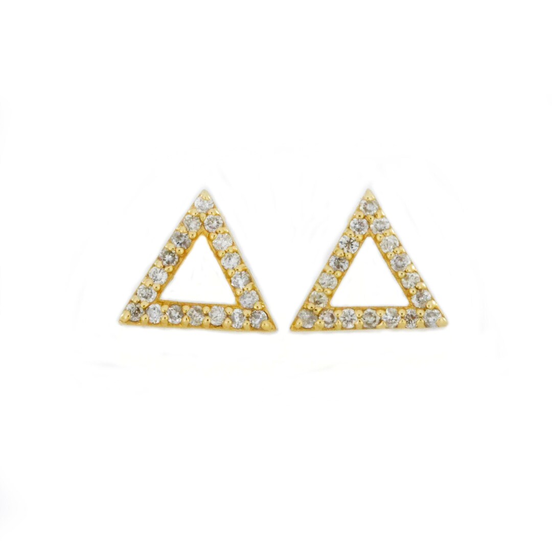 14K Gold Diamond Earrings, Open Triangle Diamond Earrings, Triangle ...