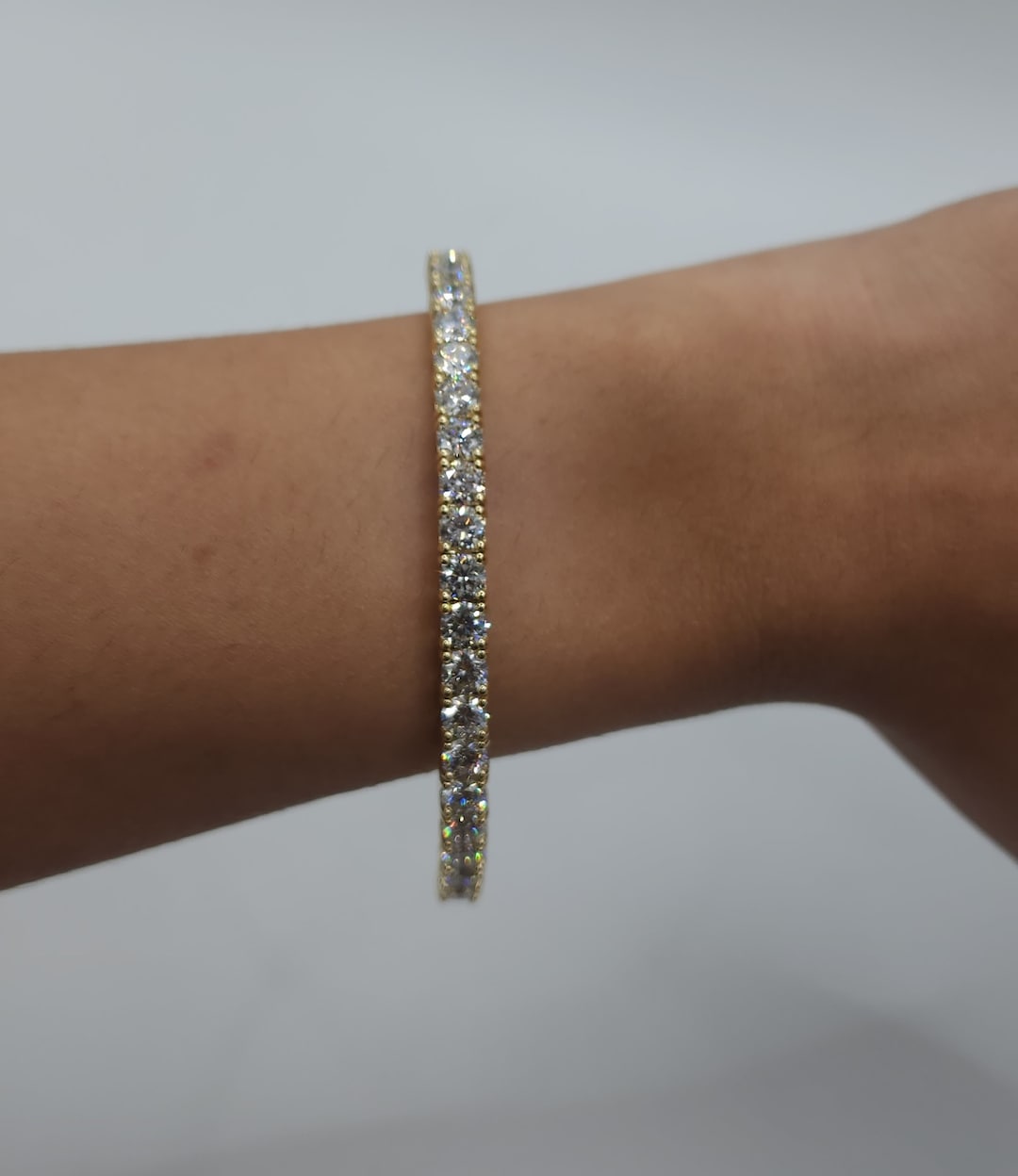 5 Ct Diamond Bangle, 14K Gold Lab Grown Diamond Bracelet, Half Diamond ...