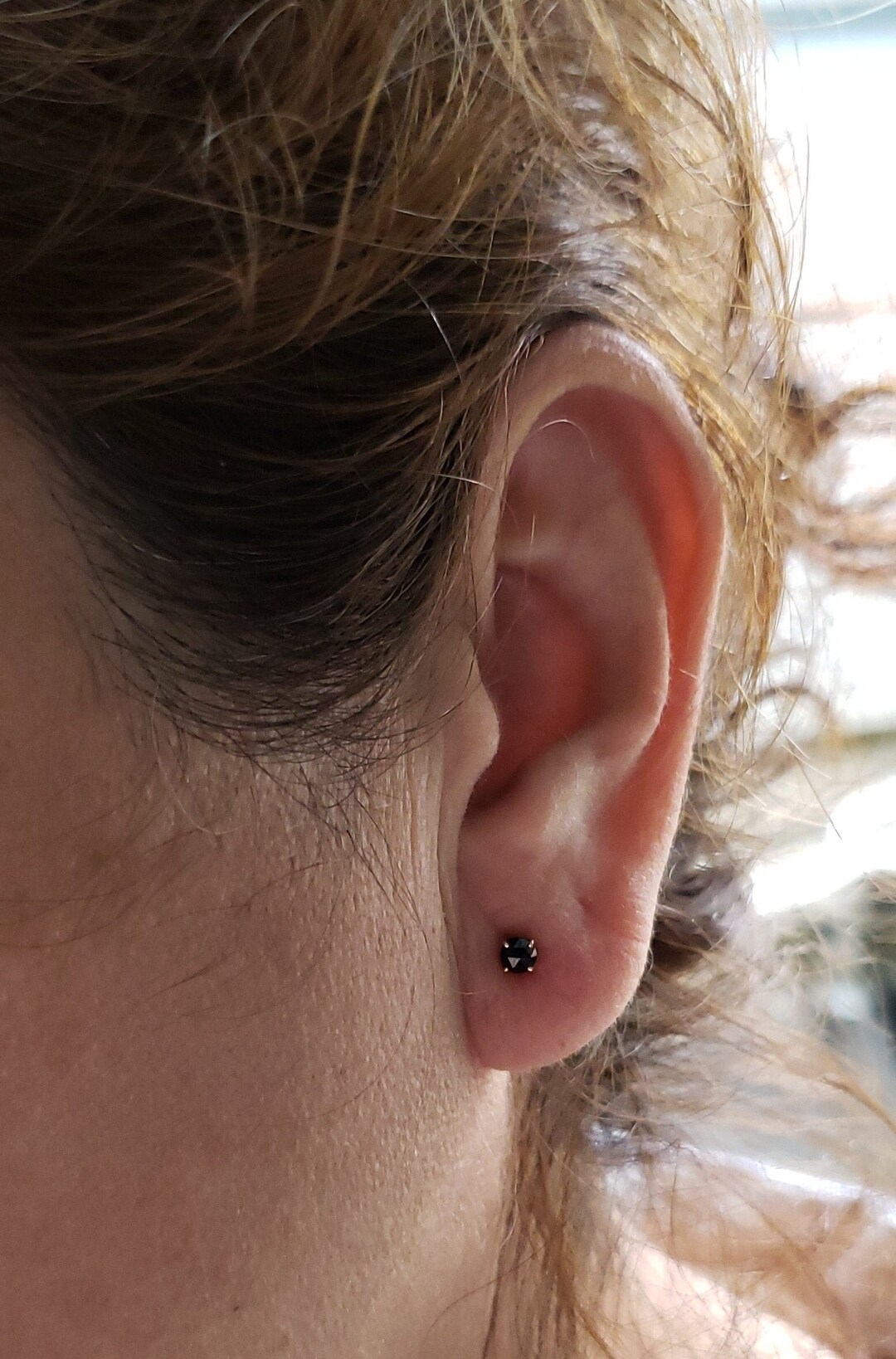 14kt Gold 0.25 Ct Black Diamond Earrings, Genuine Rose Cut Black ...