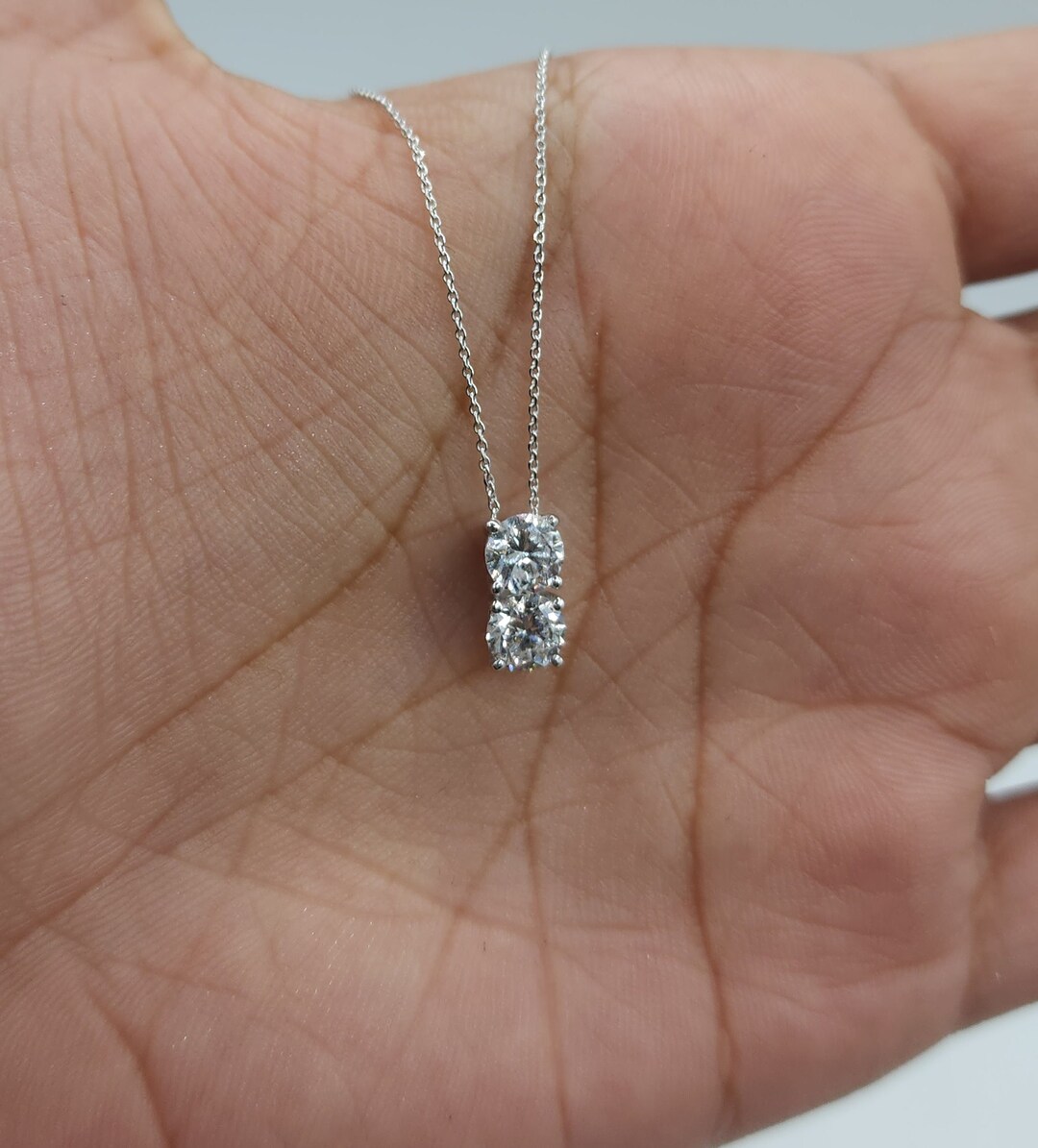 1 Ct Diamond Necklace, 14K Gold Diamond Pendant, 2 Stone Lab Grown ...