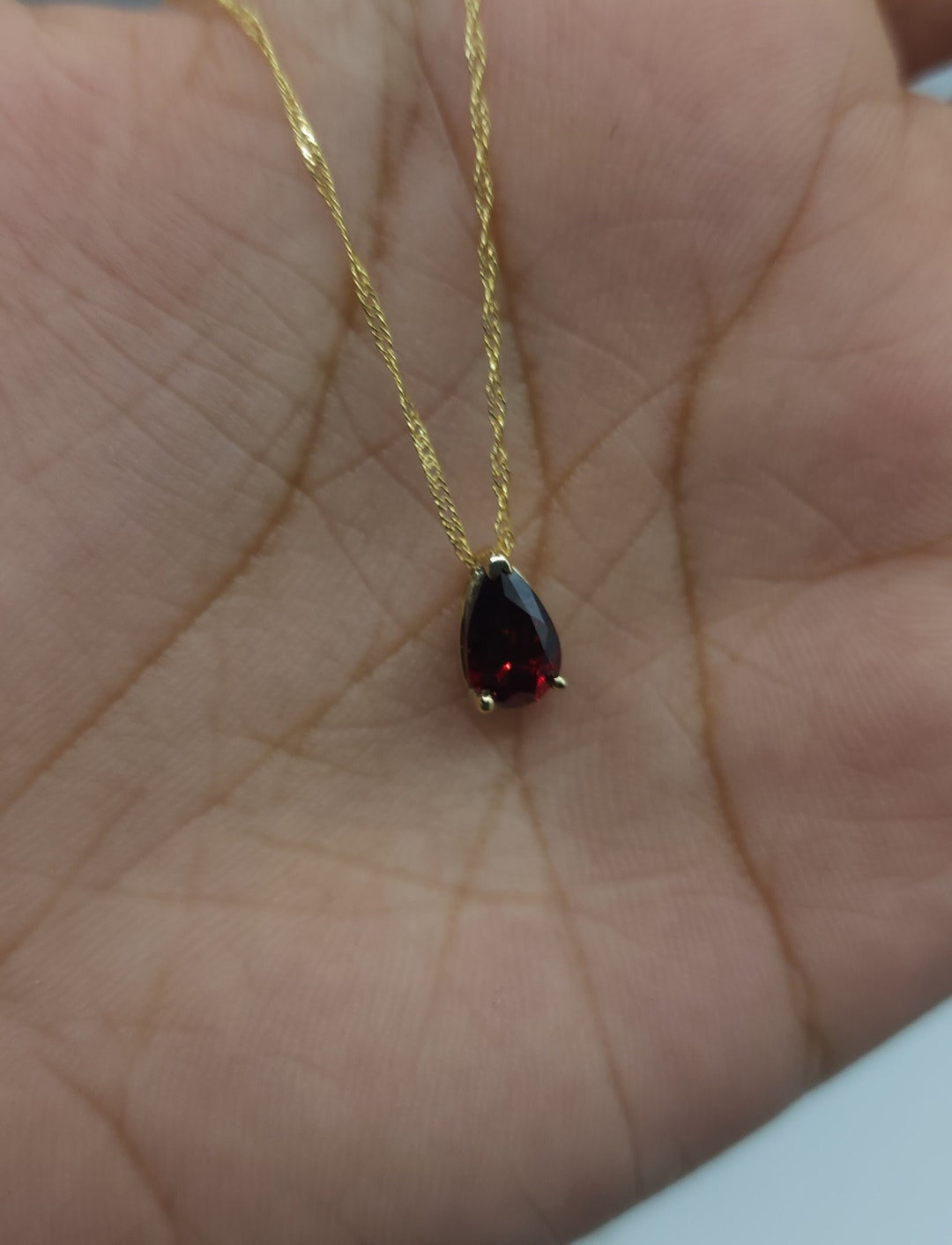 14kt Gold Garnet Teardrop Necklace, Garnet Pendant, January Birthstone ...
