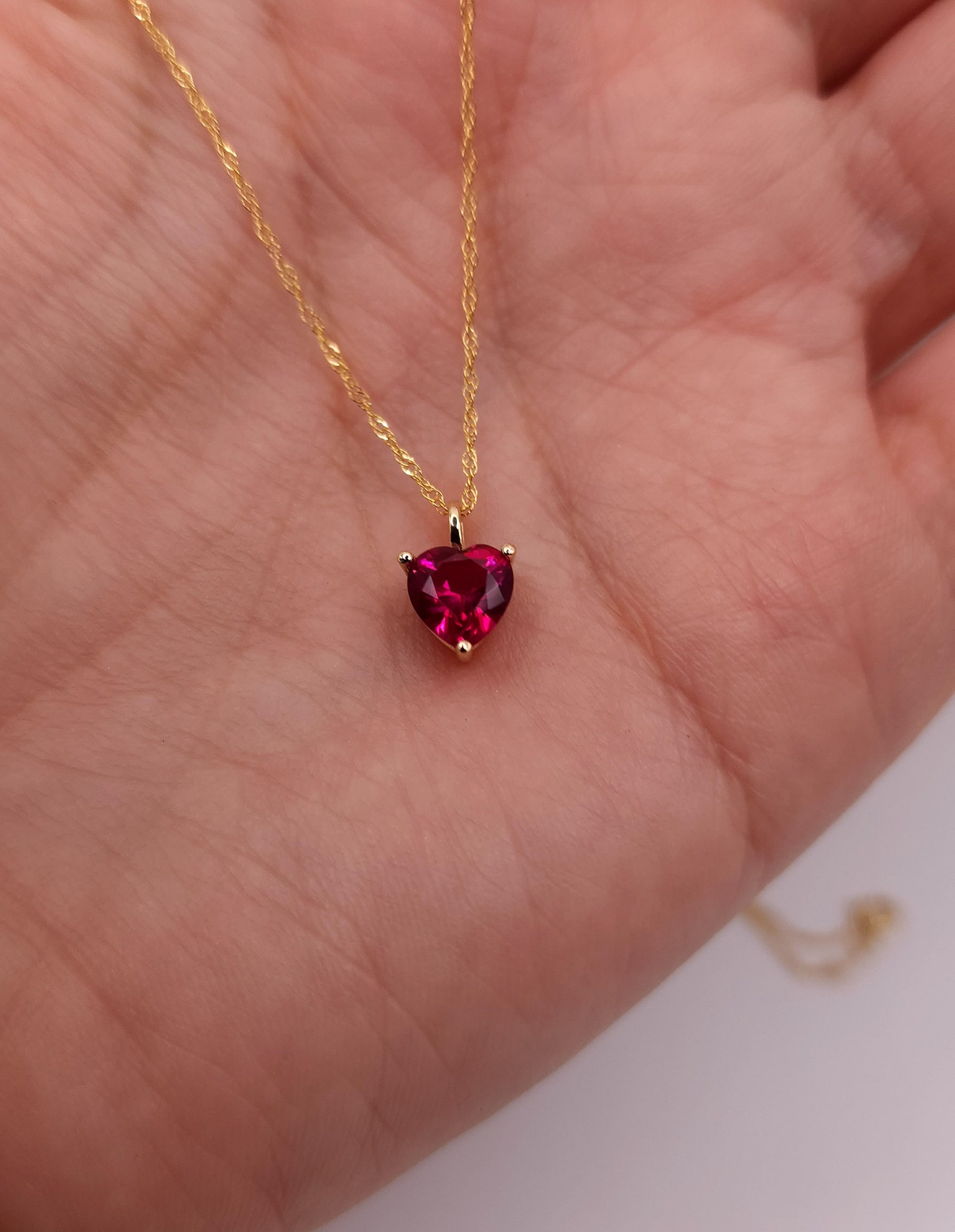 14kt Gold Ruby Heart Necklace, Ruby Pendant, July Birthstone Necklace ...