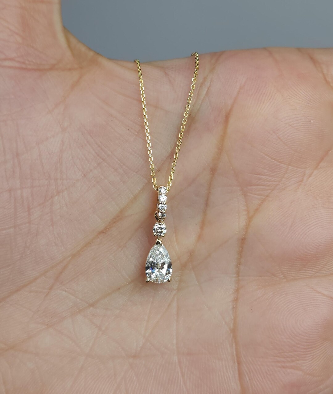 0.85 Ct Diamond Necklace, 14K Gold Lab Grown Diamond Solitaire Pendant ...