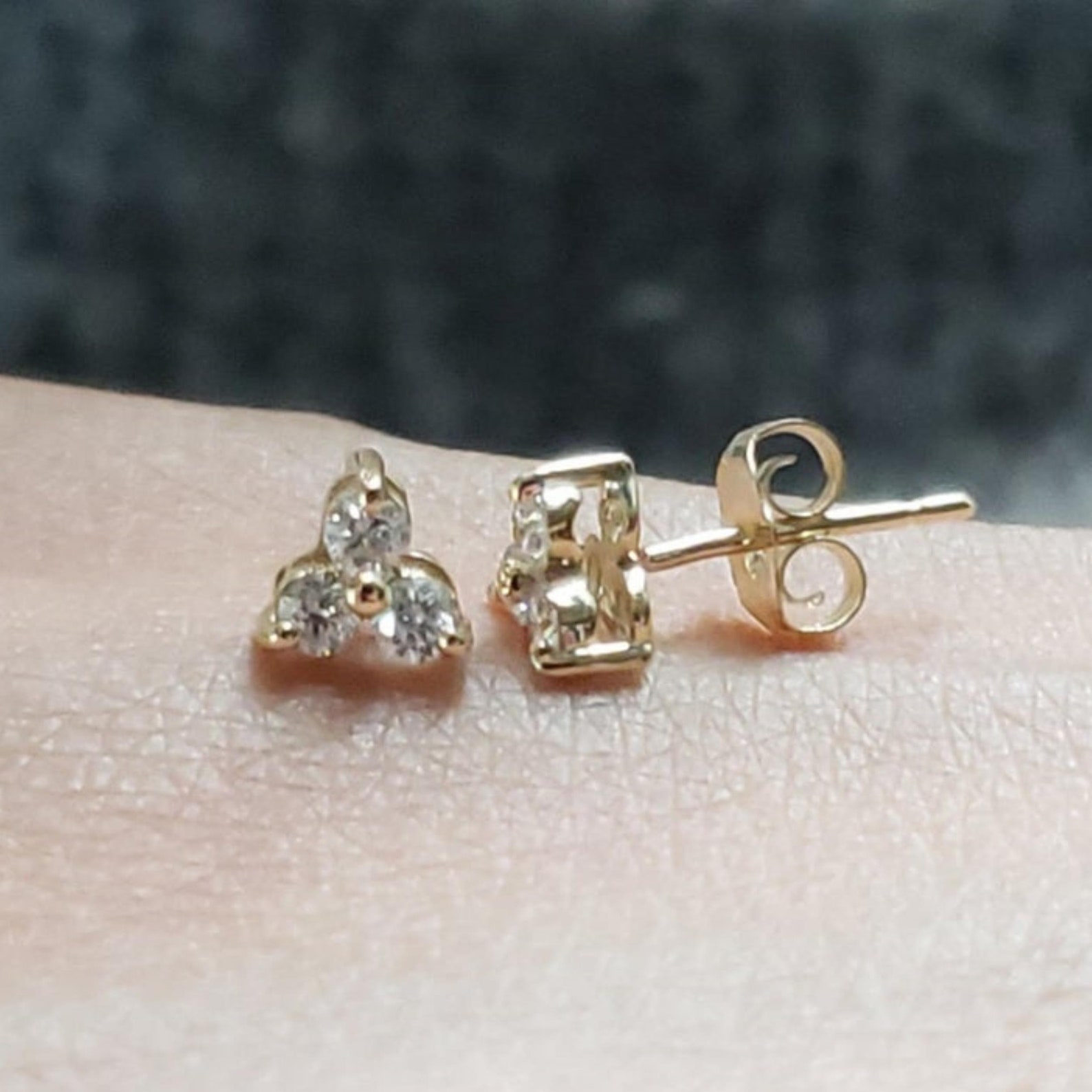 3 Stone Diamond Earrings 14K Gold 0.24 Ct Diamond Earrings - Etsy