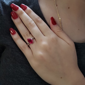 14kt Gold Ruby Ring, Ruby Teardrop Ring, Ruby Pear Ring, Dainty Ring ...