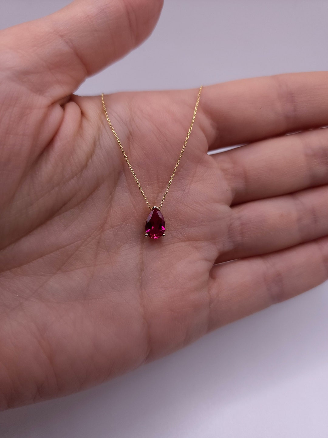 14kt Gold Ruby Teardrop Necklace, Ruby Pendant, July Birthstone ...