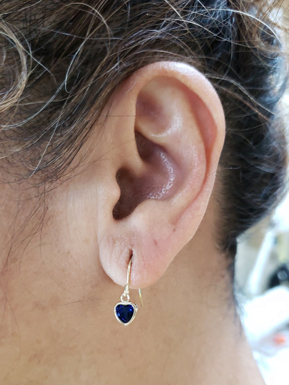 14K Gold Blue Sapphire Heart Bezel Dangle Earrings, September ...