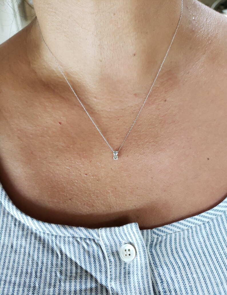 14K Gold Diamond Necklace 2 Stone Diamond Necklace Real | Etsy