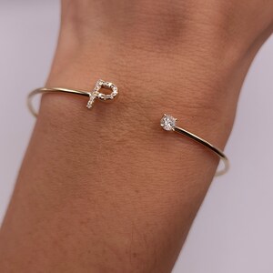 14kt Gold Initial Diamond Bangle, Letter Bracelet, Initial Bracelet ...