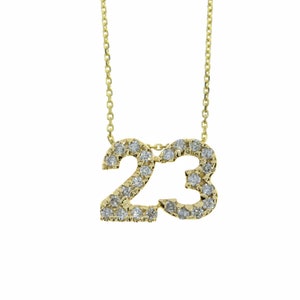 2 Numbers 14kt Gold Diamond Number Necklace, Number Pendant, Real ...
