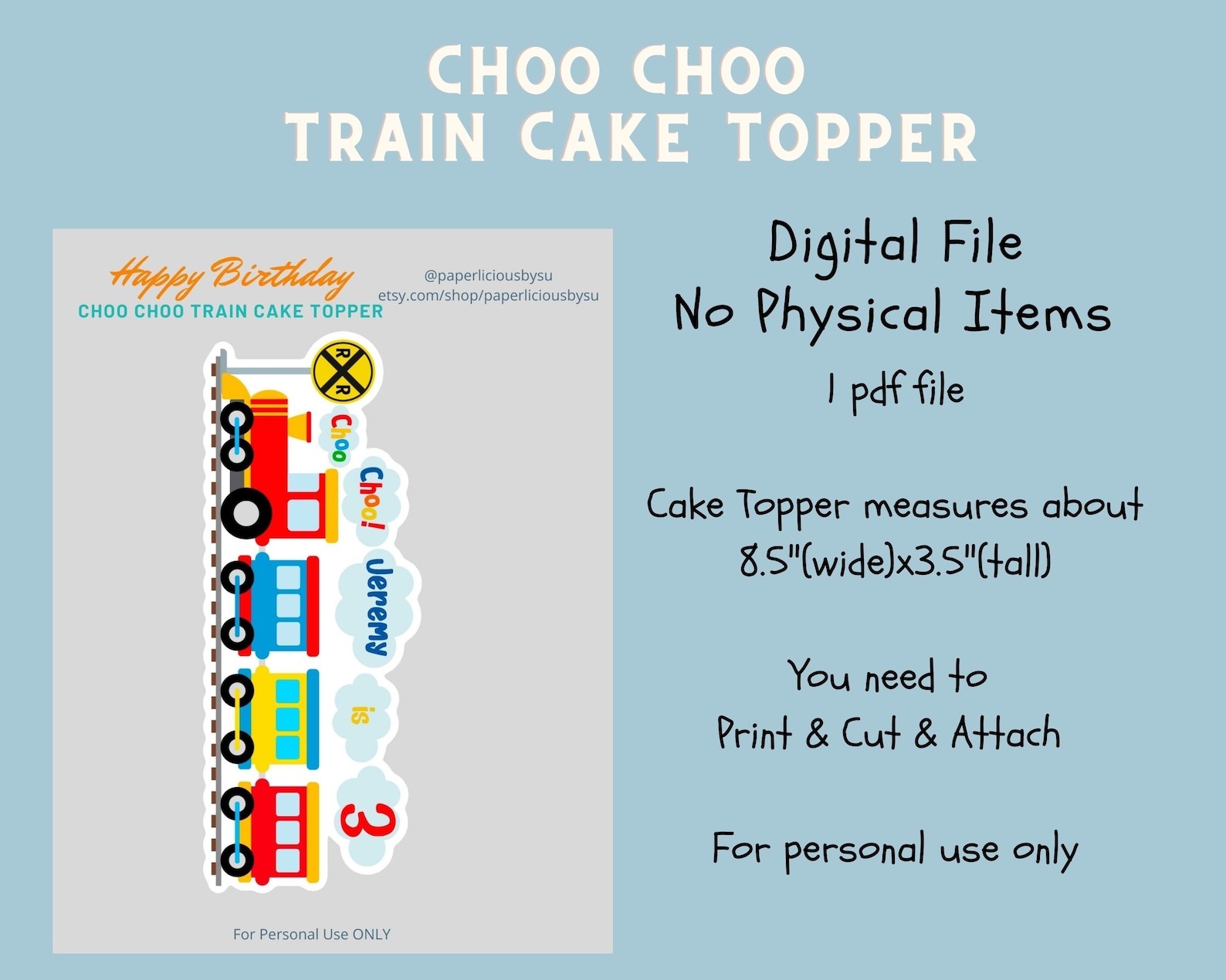Printable Personalized Train Birthday Cake Topper Train | Etsy