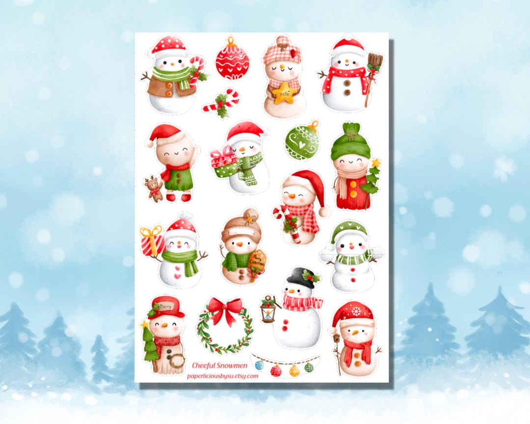 Snowman Sticker Sheet, Christmas Stickers, Holiday Stickers, Xmas ...