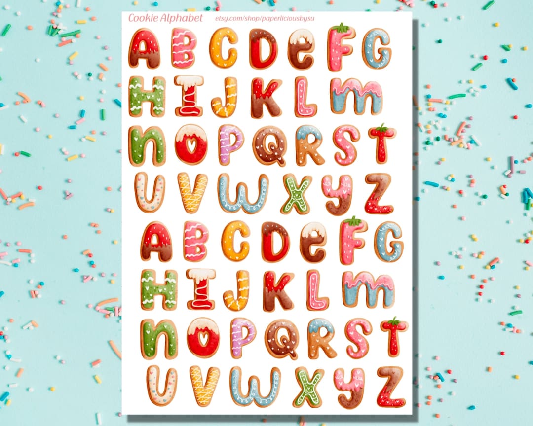 Cute Cookie Alphabet Sticker Sheet, Cute Alphabet Letter Stickers, Cute ...