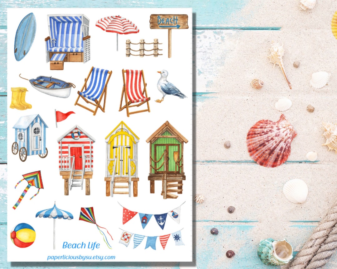 Beach Life Sticker Sheet, Summer Sticker, Aesthetic Stickers, Beach ...