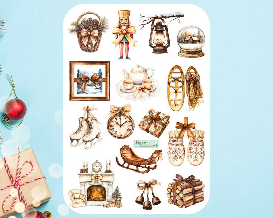 Vintage Winter Sticker Sheet, Cozy Winter Decor, Christmas, Hygge ...