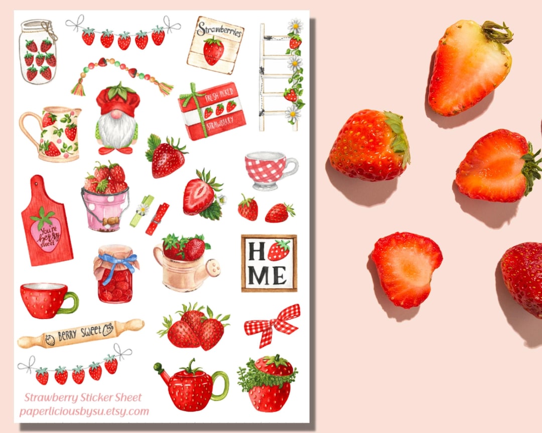 Strawberry Sticker Sheet, Strawberry Decor Sticker, Berry Sweet ...