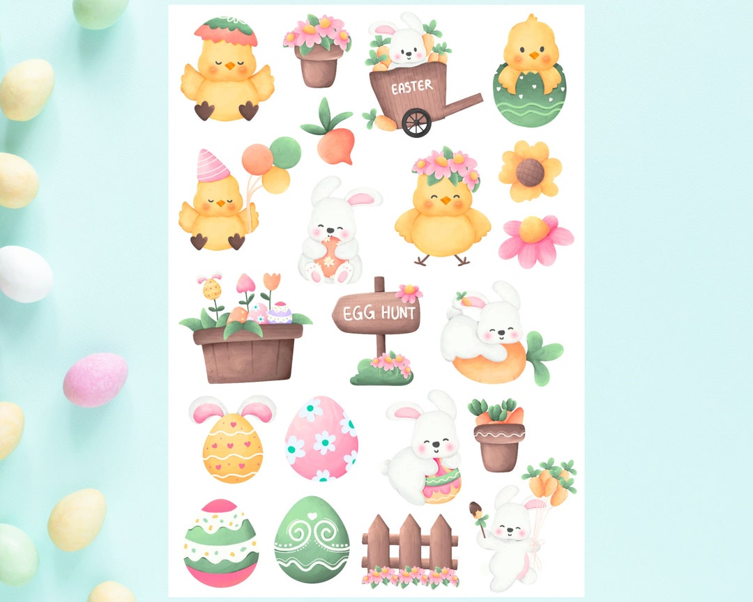 Cute Easter Sticker Sheet, Easter Stickers, Happy Easter, Watercolor ...