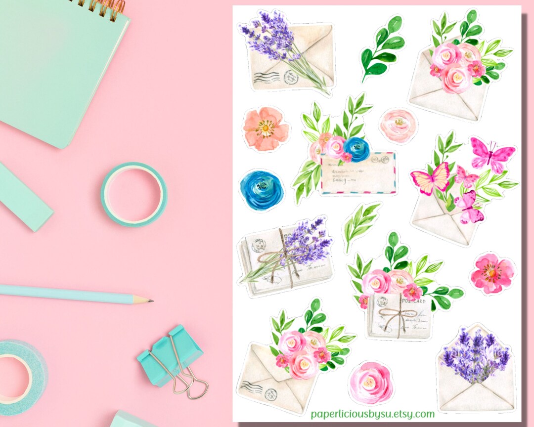 Floral Envelope Sticker Sheet, Snail Mail Stickers, Happy Mail, Penpal ...