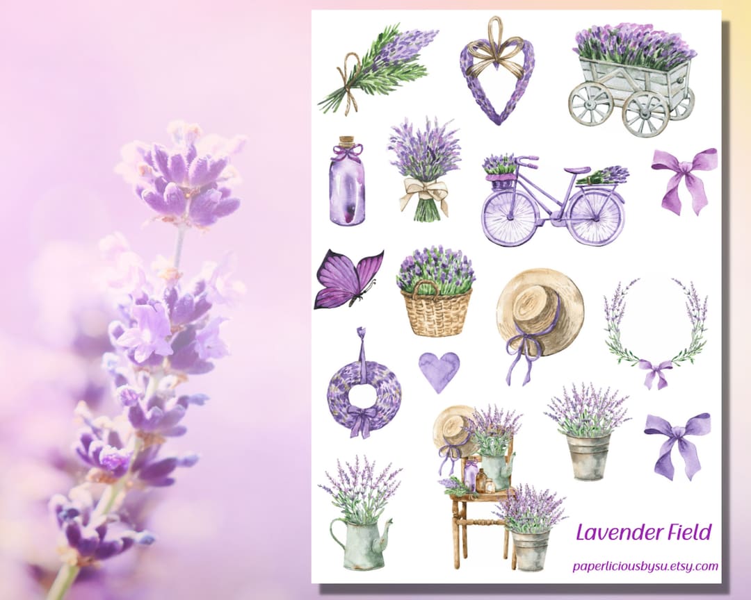 Lavender Sticker Sheet, Purple, Lavender Field, Plant, Aesthetic ...