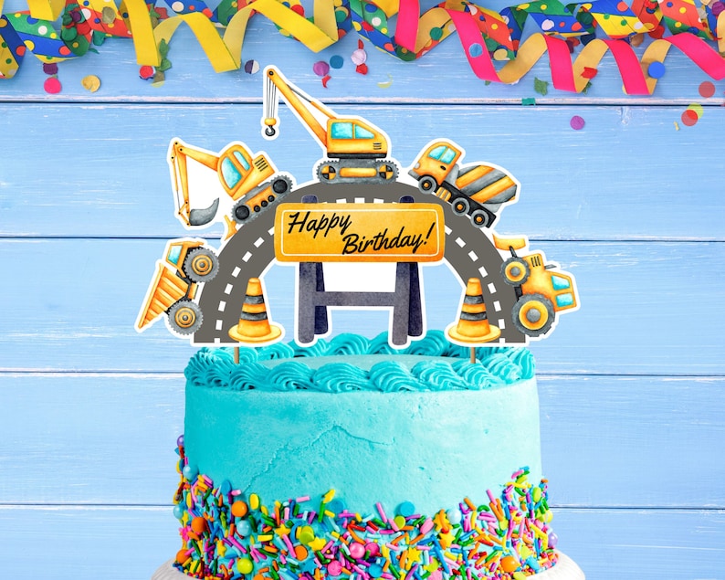 Construction Truck Birthday Cake Topper, Printable, Instant Download ...