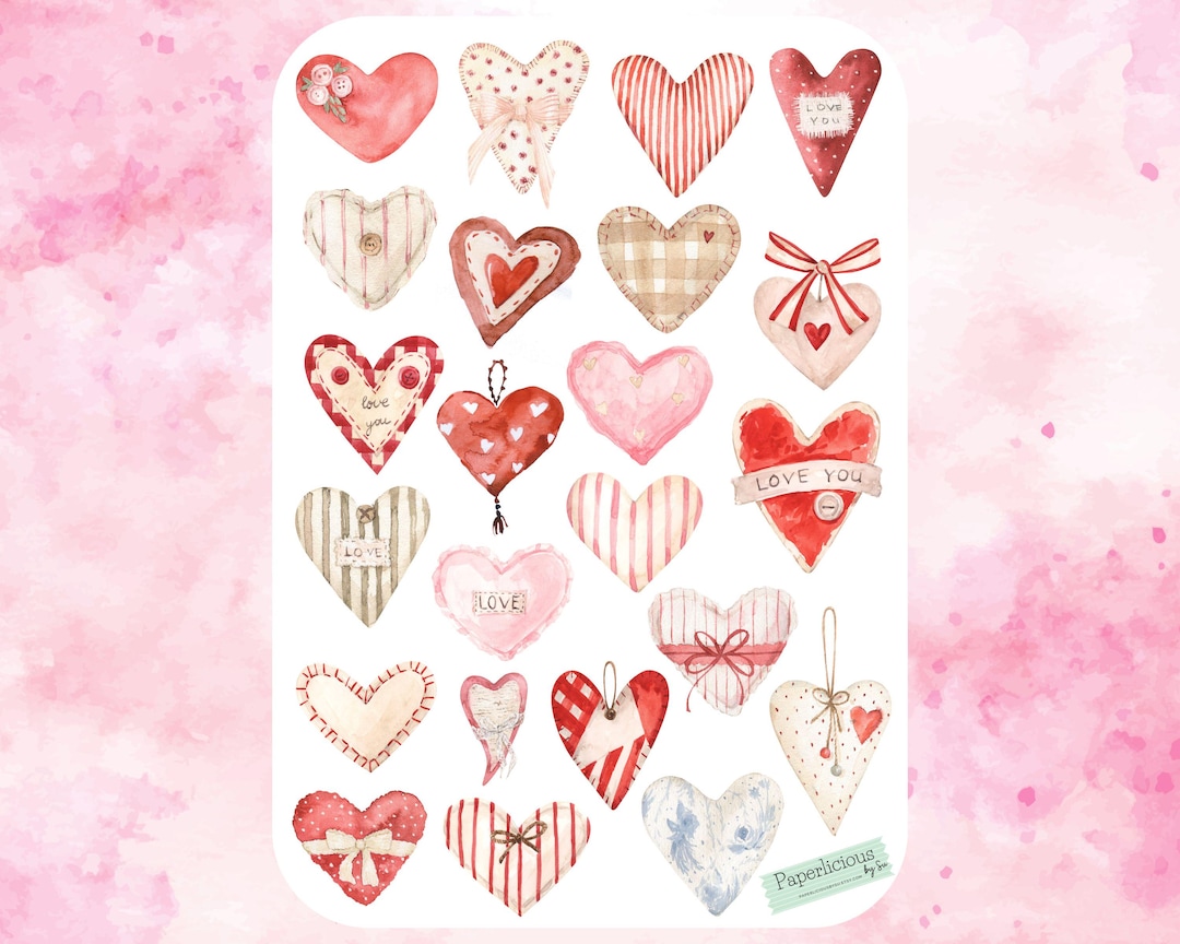 Watercolor Heart Sticker Sheet, Valentine's Day Stickers, Heart ...