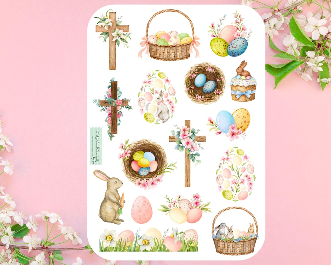 Easter Sticker Sheet, Watercolor Easter Stickers, Easter Bunny, Easter ...