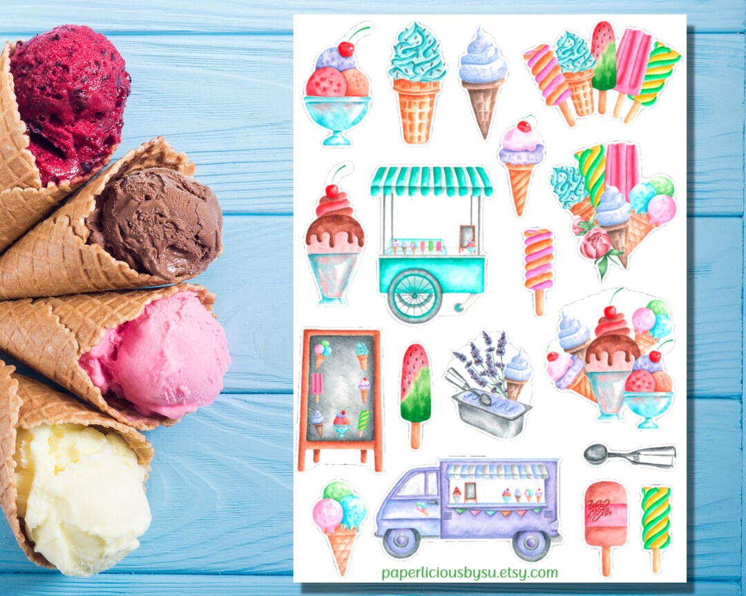 Ice Cream Sticker Sheet, Ice Cream Stickers, Popsicle, Summer, Ice ...