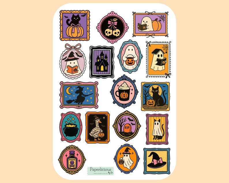 Vintage Halloween Sticker Sheet – Halloween Stickers, October, Cute ...