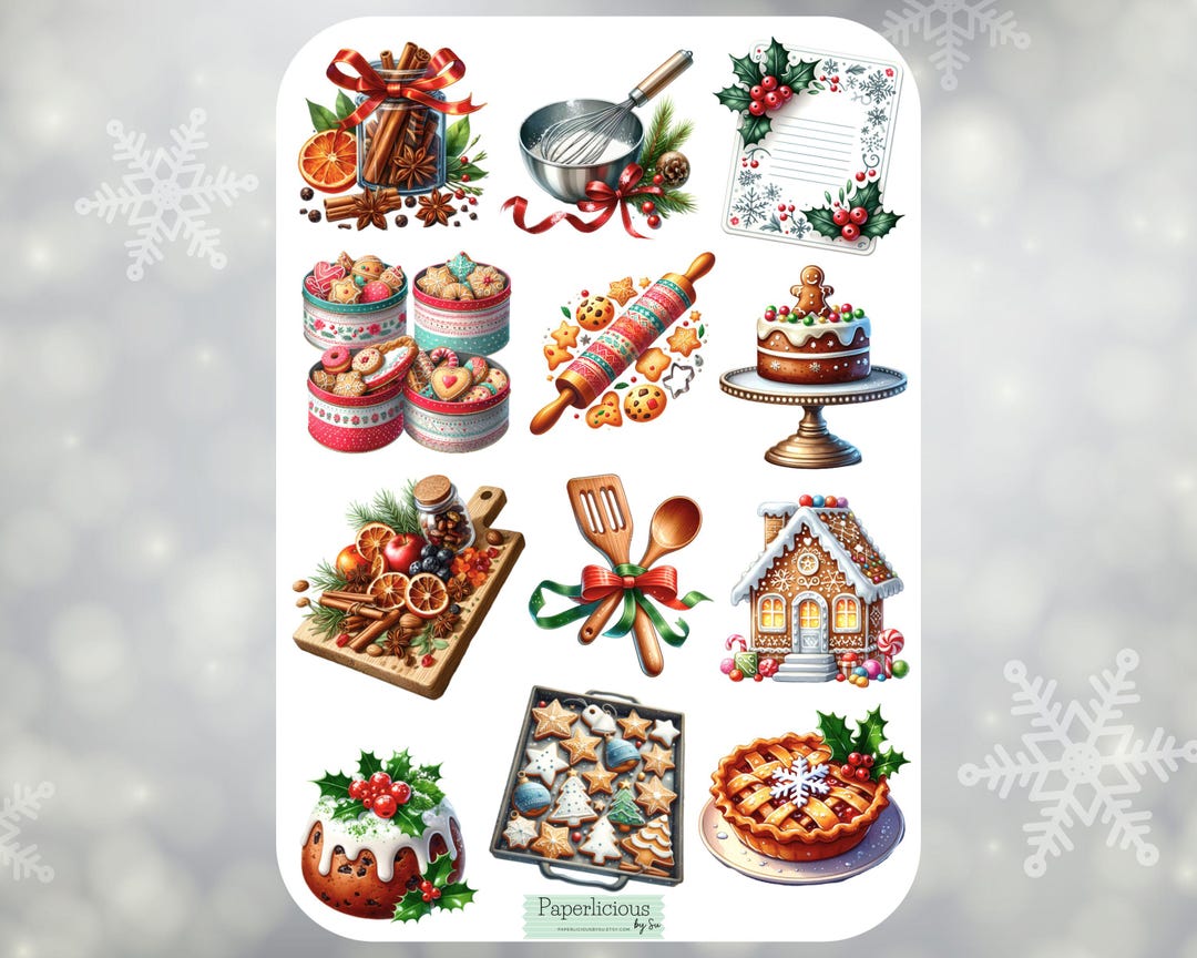 Holiday Baking Sticker Sheet, Christmas Kitchen Stickers, Cooking ...