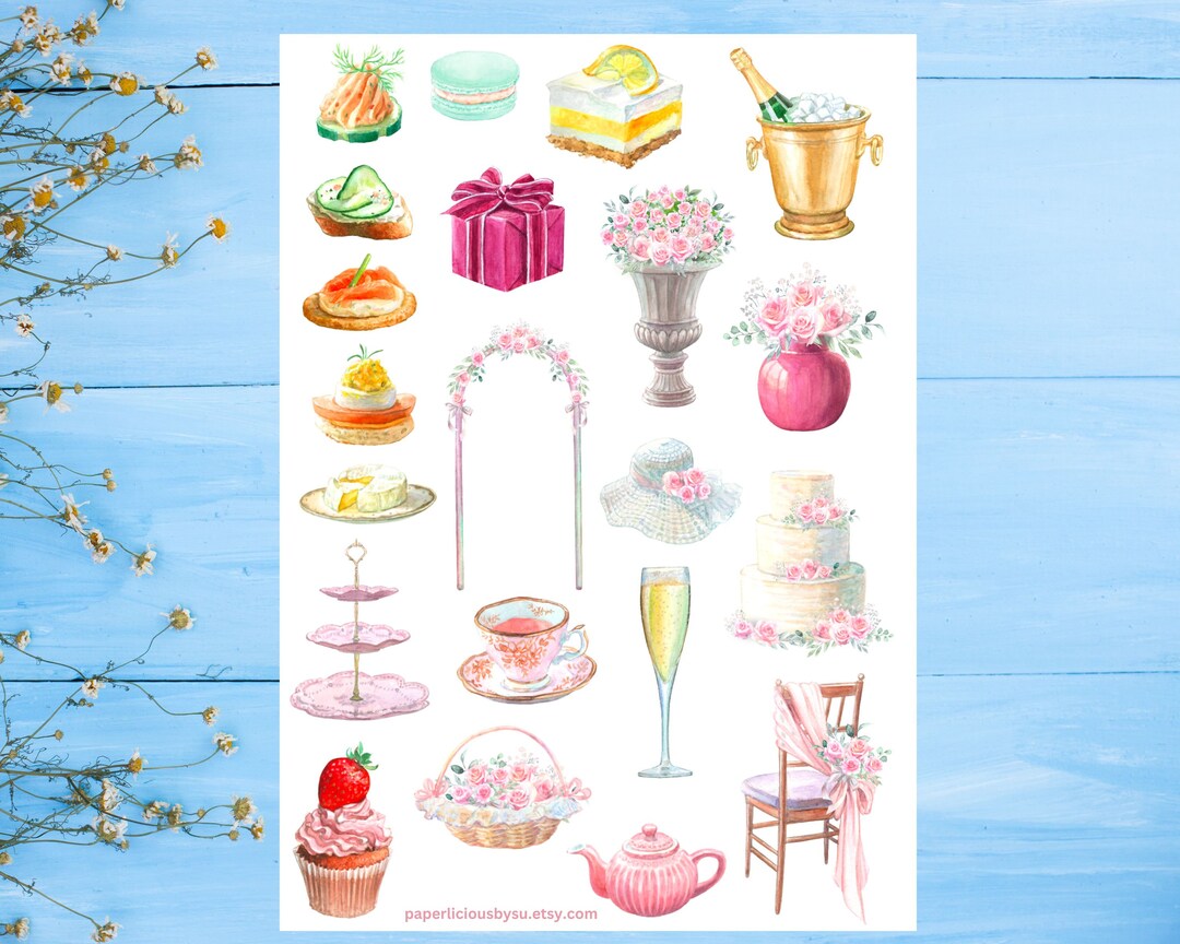 Spring Garden Party Sticker Sheet, Tea Party Stickers, English Tea ...