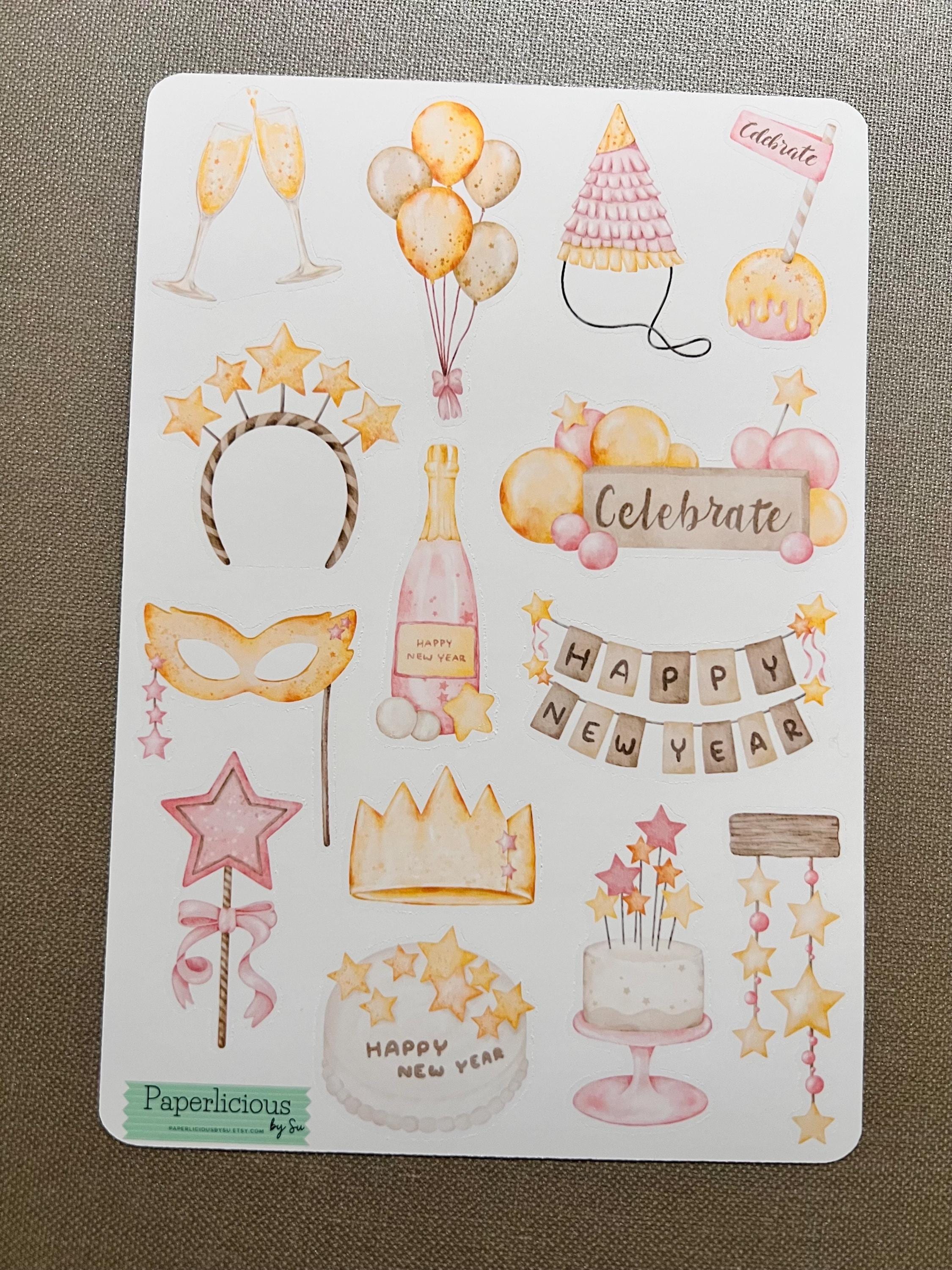 Happy New Year Sticker Sheet, New Year Stickers, 2025, Celebration ...