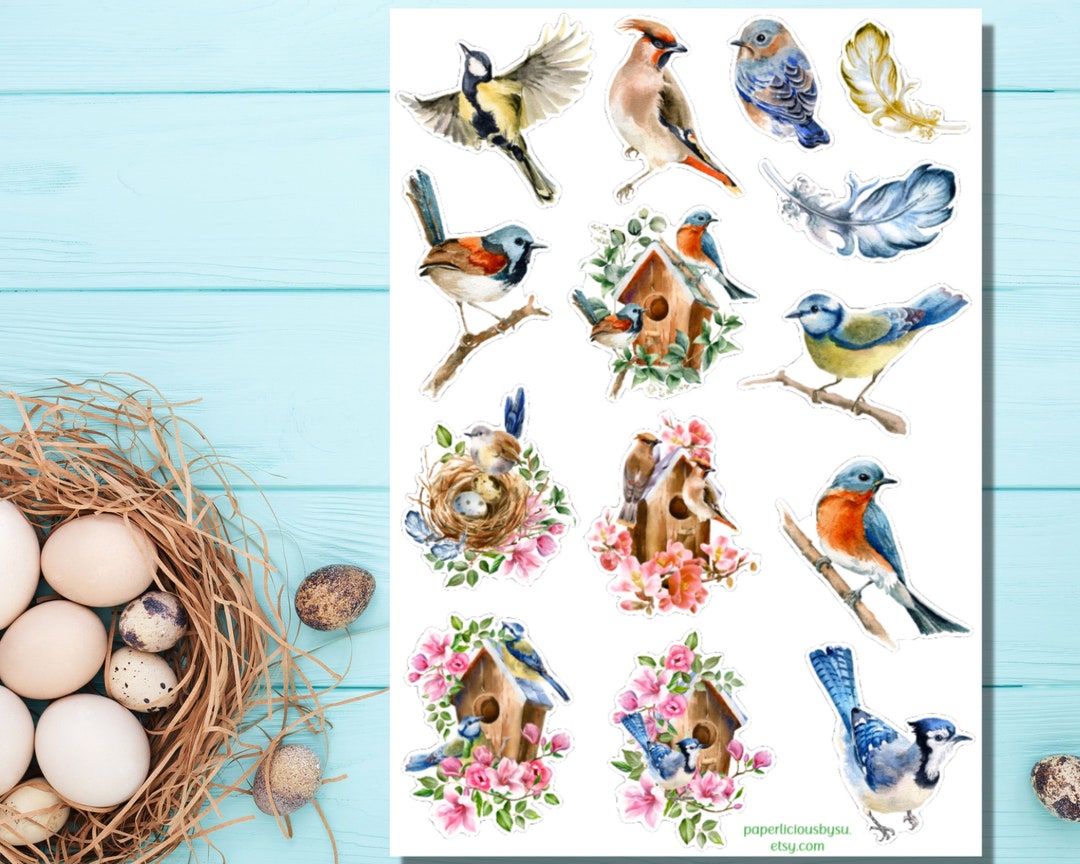 Bird Sticker Sheet, Bird House Stickers, Spring, Nest, Nature, Garden ...