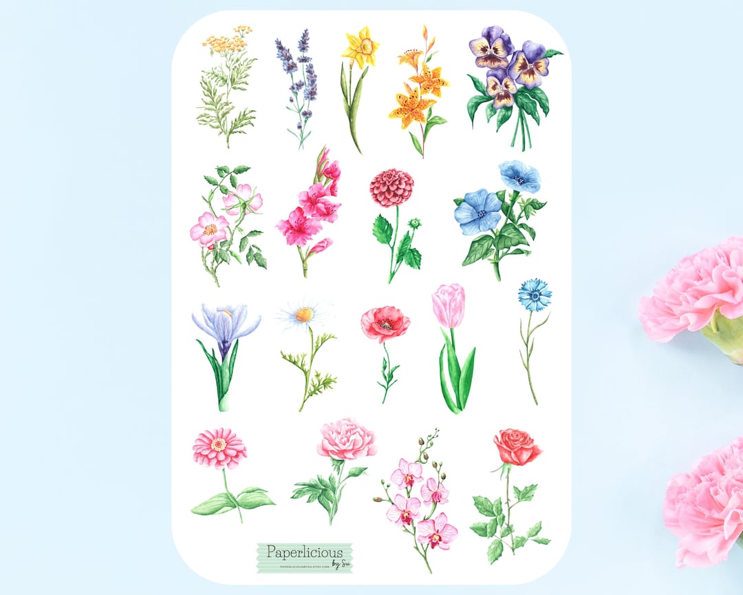 Floral Sticker Sheet, Floral Stickers, Flower, Botanical, Wildflower ...