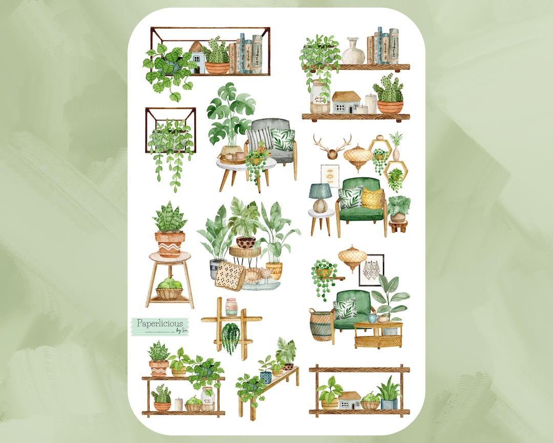 Houseplant Sticker Sheet, Cozy Home Stickers, House Plants, Plant Lover ...