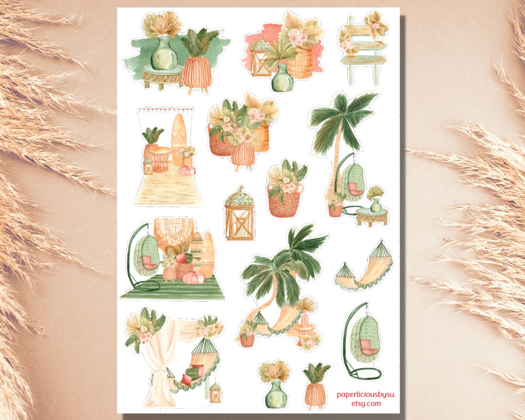 Boho Beach House Sticker Sheet, Summer Sticker, Aesthetic Stickers ...