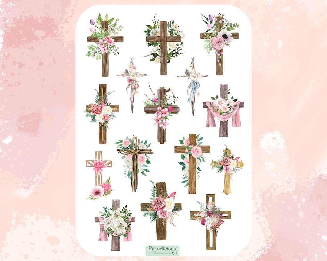 Easter Cross Sticker Sheet, Easter Stickers, Happy Easter, Floral ...