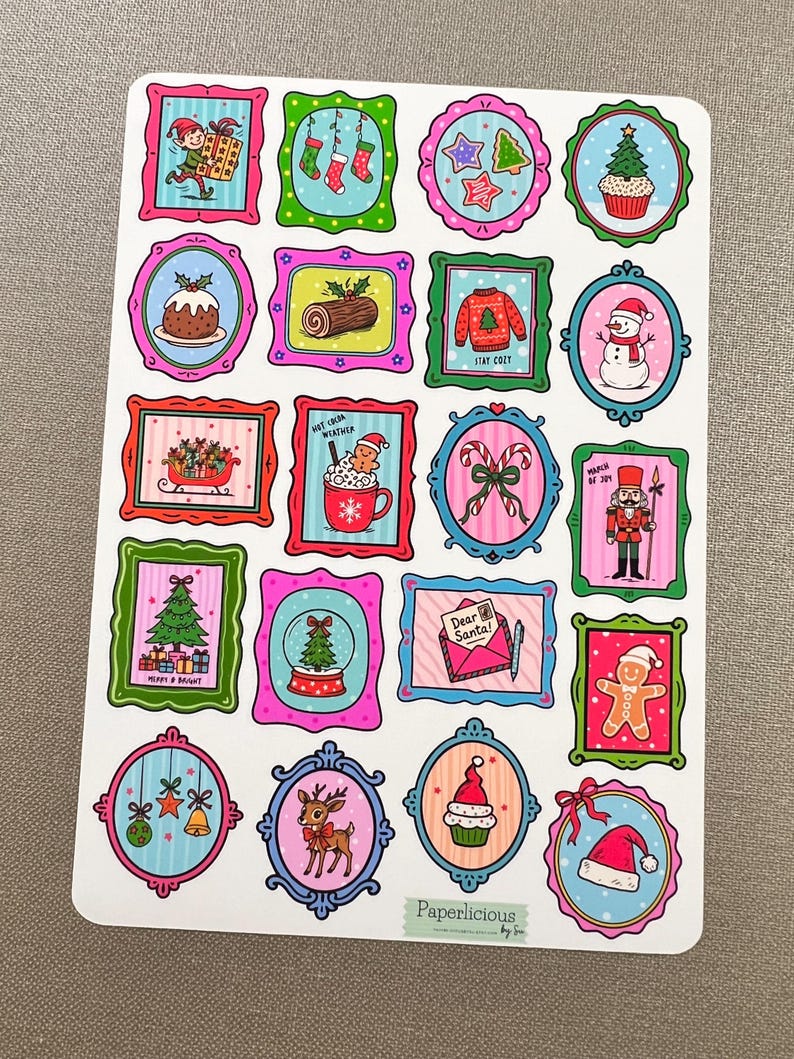 Cute Christmas Sticker Sheet, Vintage Christmas Stickers, Holiday ...