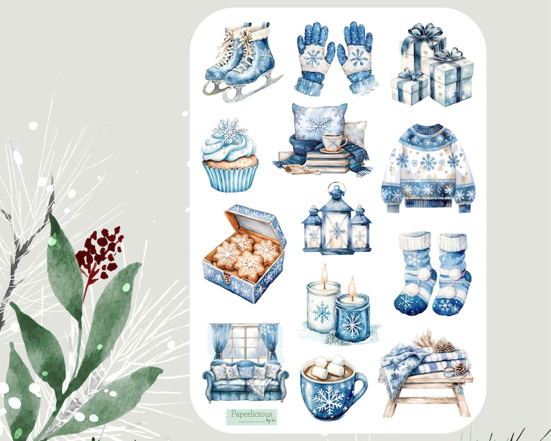 Frosty Winter Sticker Sheet, Frozen, Holiday, Cozy Winter, Hygge, Snow ...