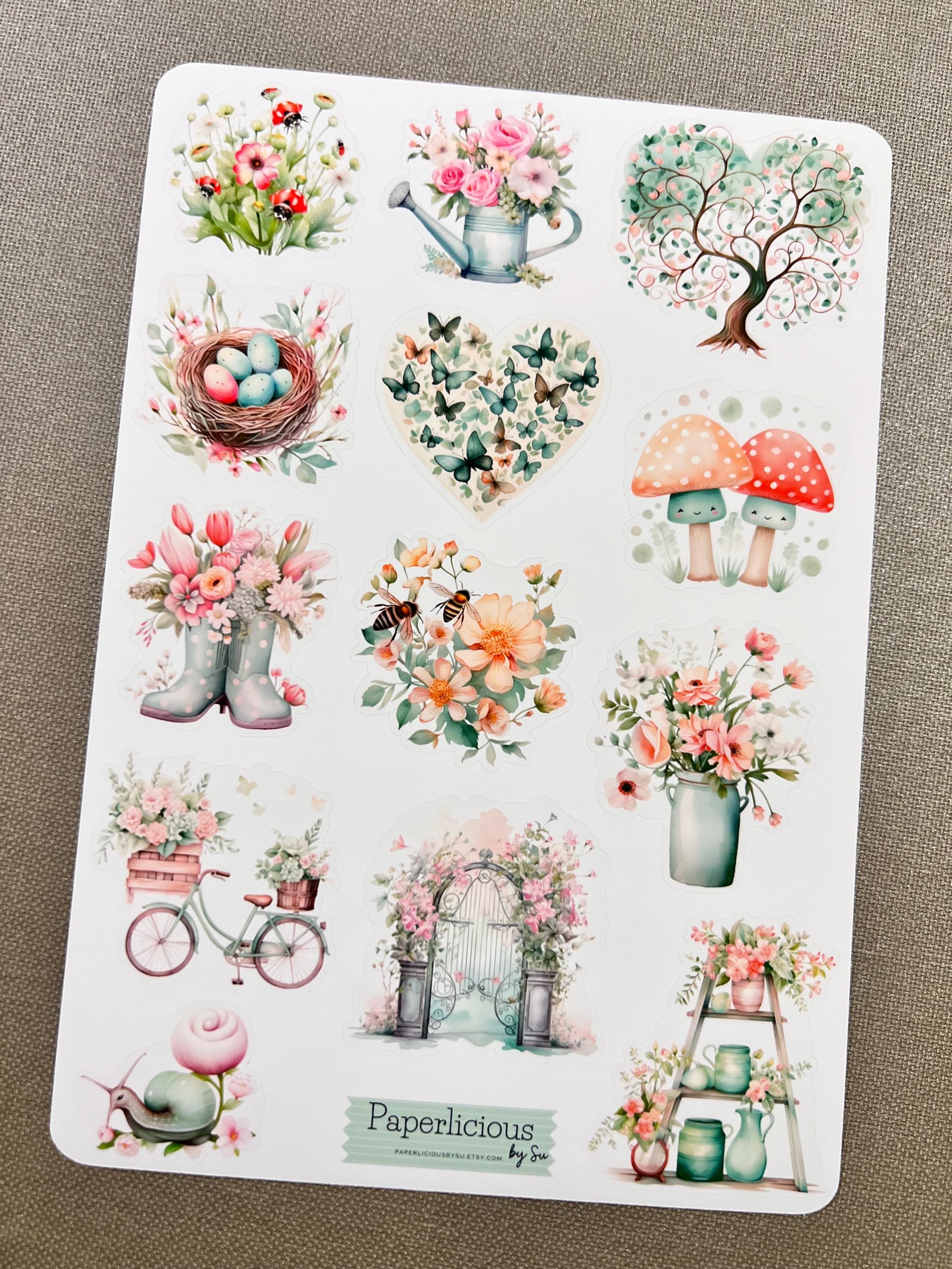Lovely Spring Sticker Sheet, Spring Sticker, Floral Stickers, Plants ...