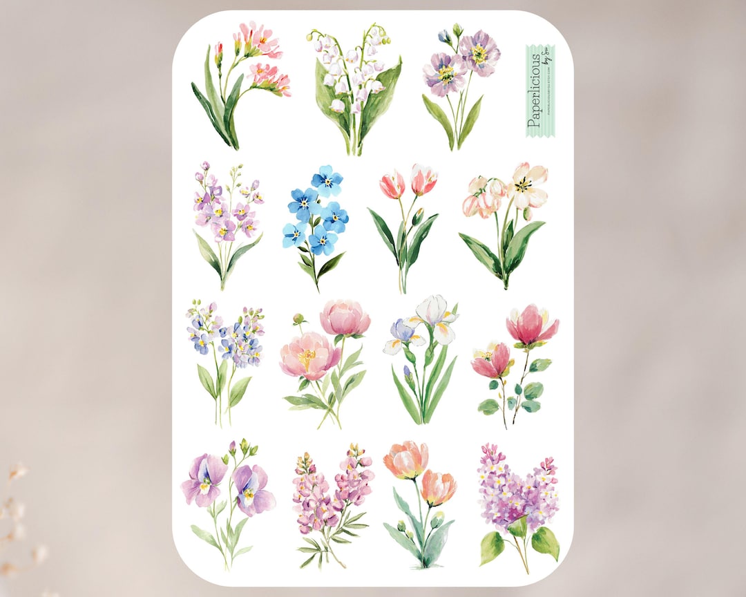 Watercolor Flower Sticker Sheet, Floral Stickers, Flower, Botanical ...