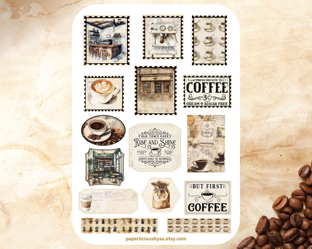 Vintage Coffee Sticker Sheet, Coffee Stickers, Coffee Lover, Latte ...