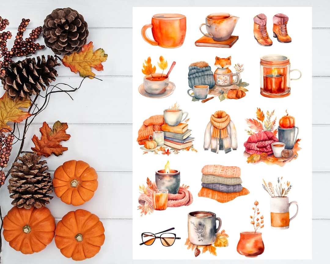 Watercolor Cozy Fall Sticker Sheet, Fall Sticker Sheet, Autumn Sticker ...