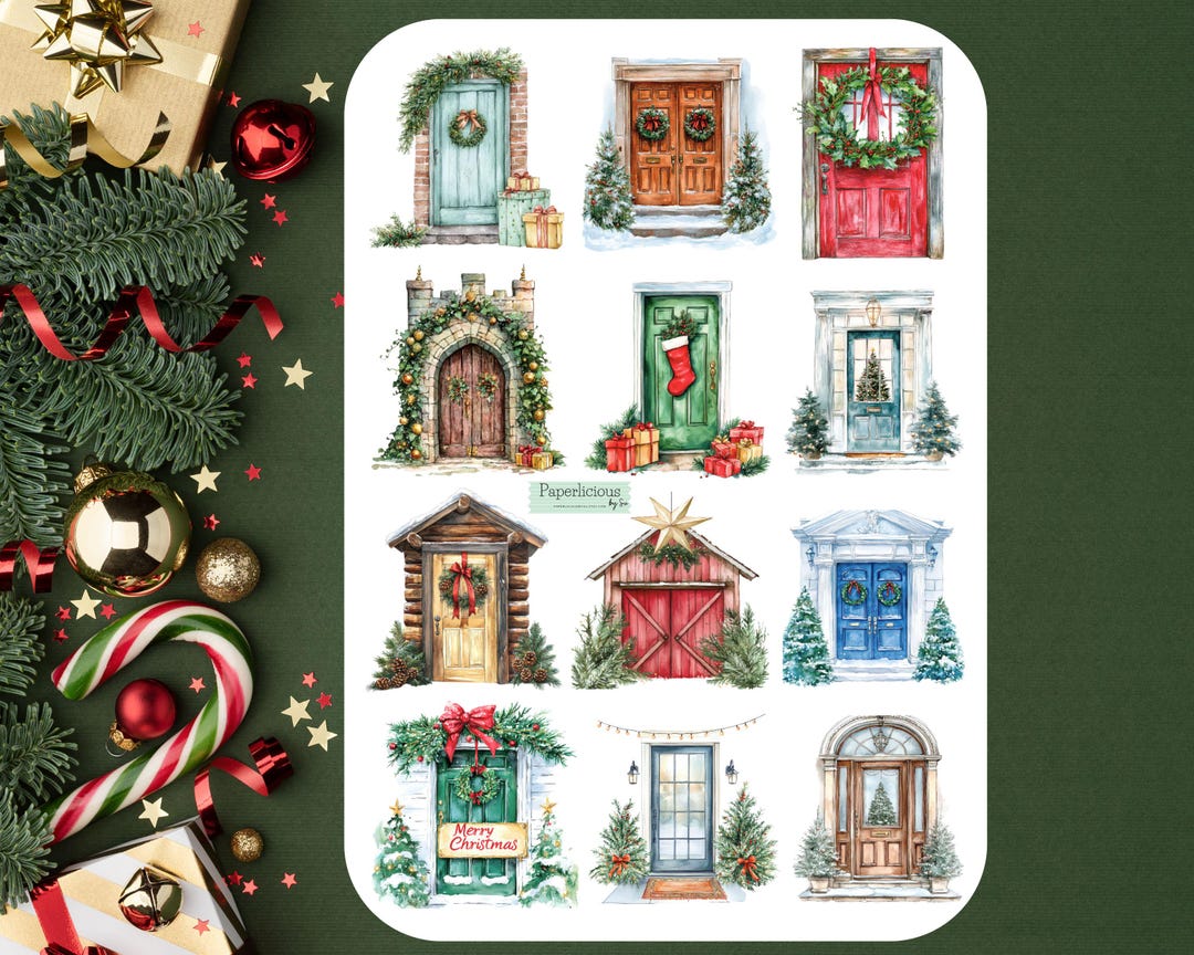 Holiday Door Sticker Sheet, Christmas Stickers, Cozy Winter, Door Decor ...