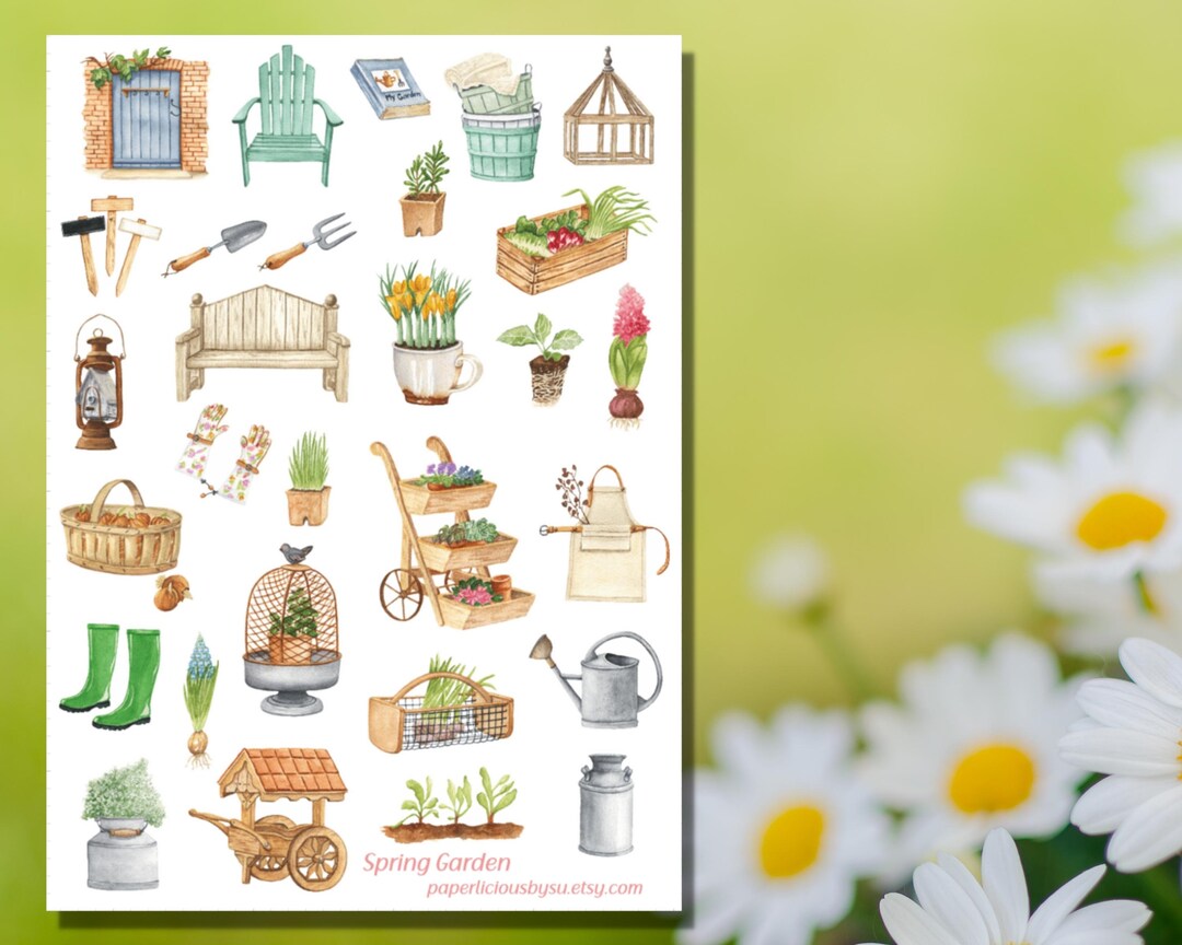 Spring Garden Sticker Sheet, Spring Sticker, Floral Stickers, Spring ...