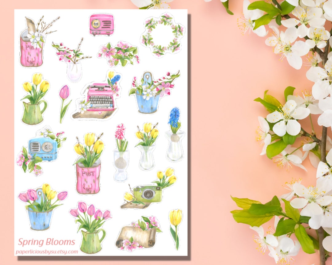 Floral Spring Sticker Sheet, Spring Stickers, Floral Stickers, Blooms ...