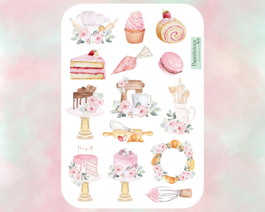 Watercolor Baking Sticker Sheet, Baking Stickers, Cooking, Culinary ...