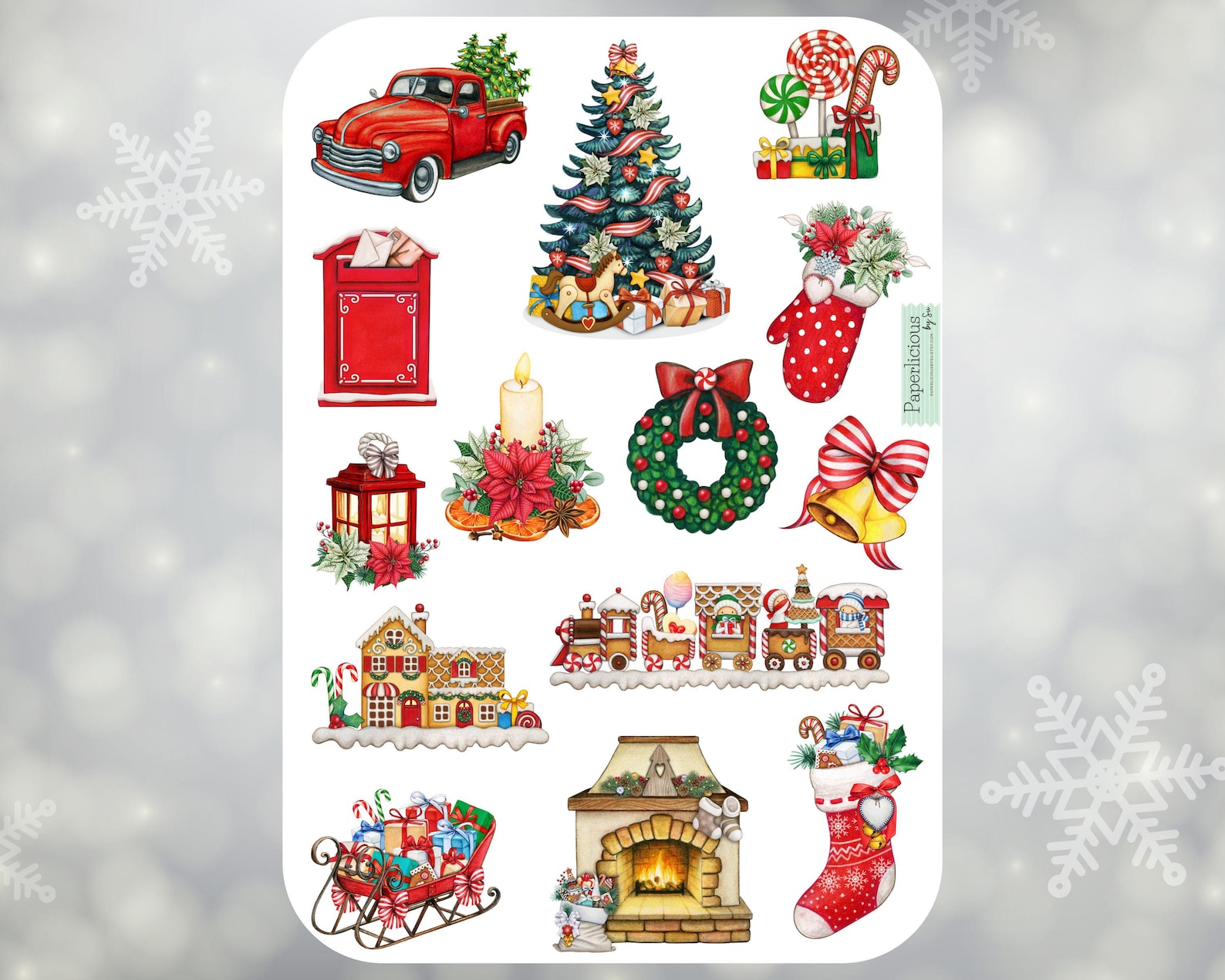 Vintage Christmas Decor Sticker Sheet, Christmas Stickers, Holiday ...