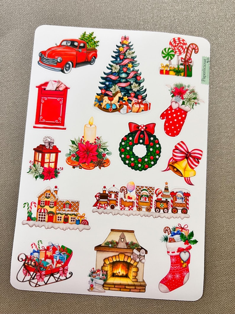 Vintage Christmas Decor Sticker Sheet, Christmas Stickers, Holiday ...