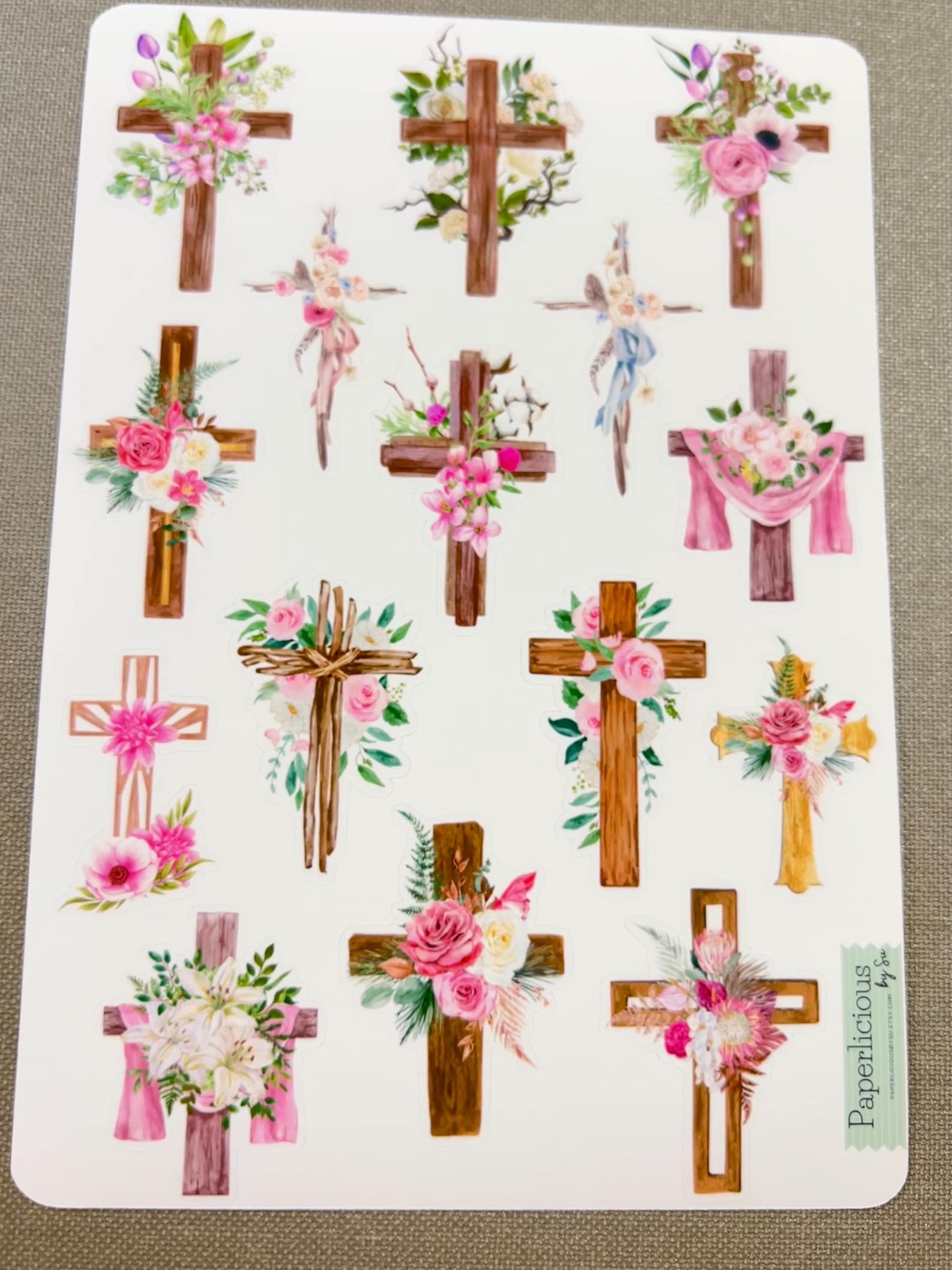 Easter Cross Sticker Sheet, Easter Stickers, Happy Easter, Floral ...